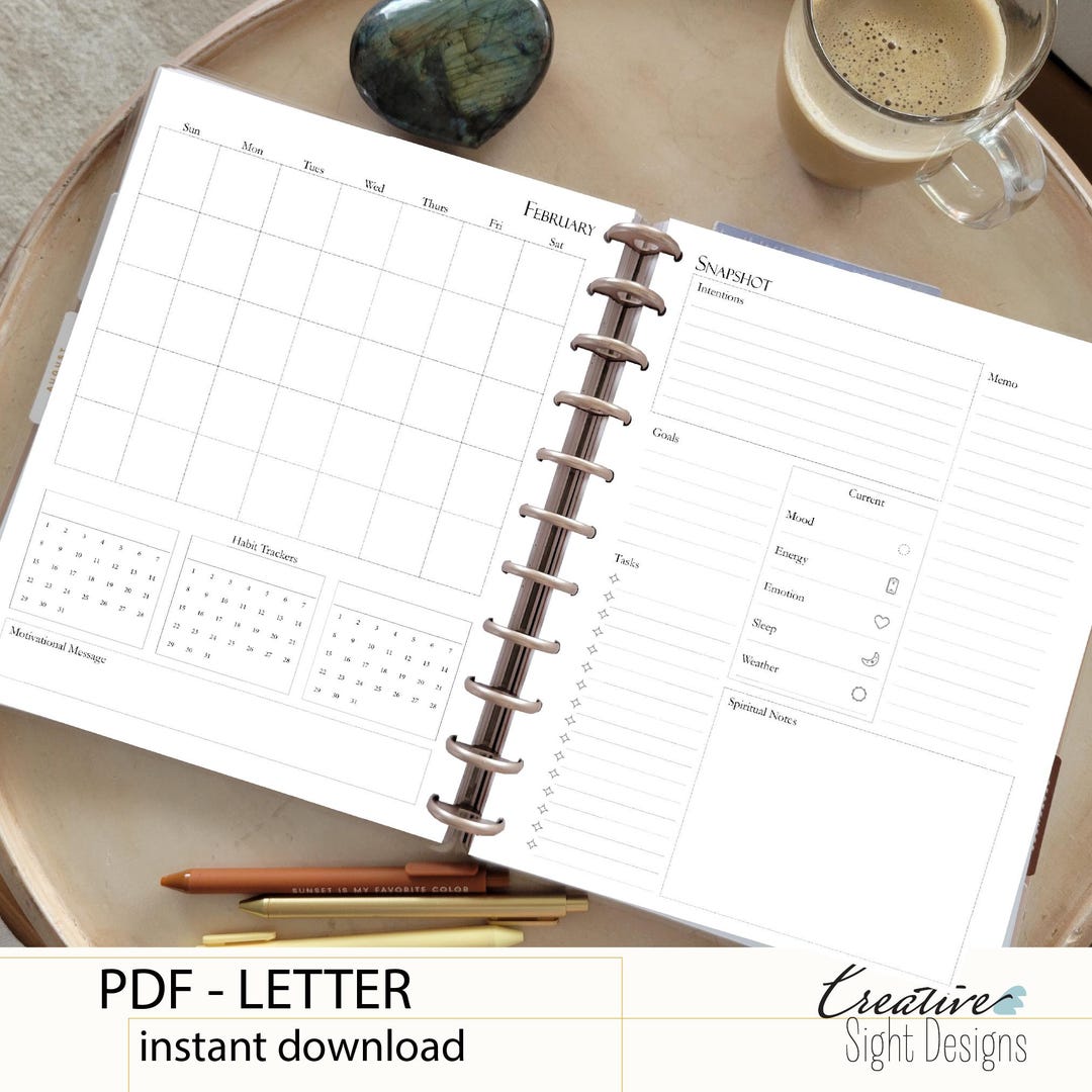 Planner Pages Printable, Undated Sunday Start, Letter Size Monthly ...