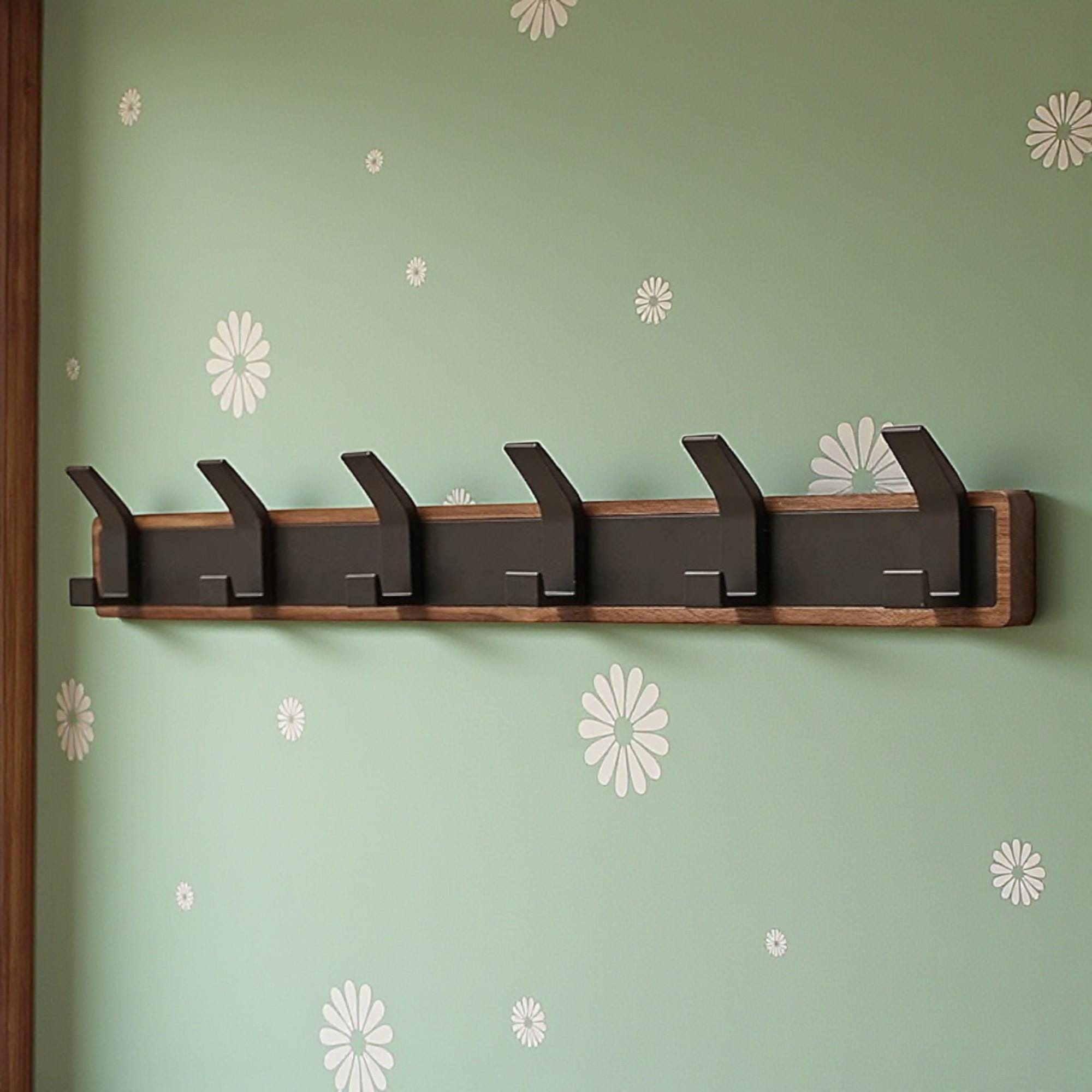 Black Wood Wall Hook, Modern Coat Rack, Rustic Wall Hanger, Entryway ...