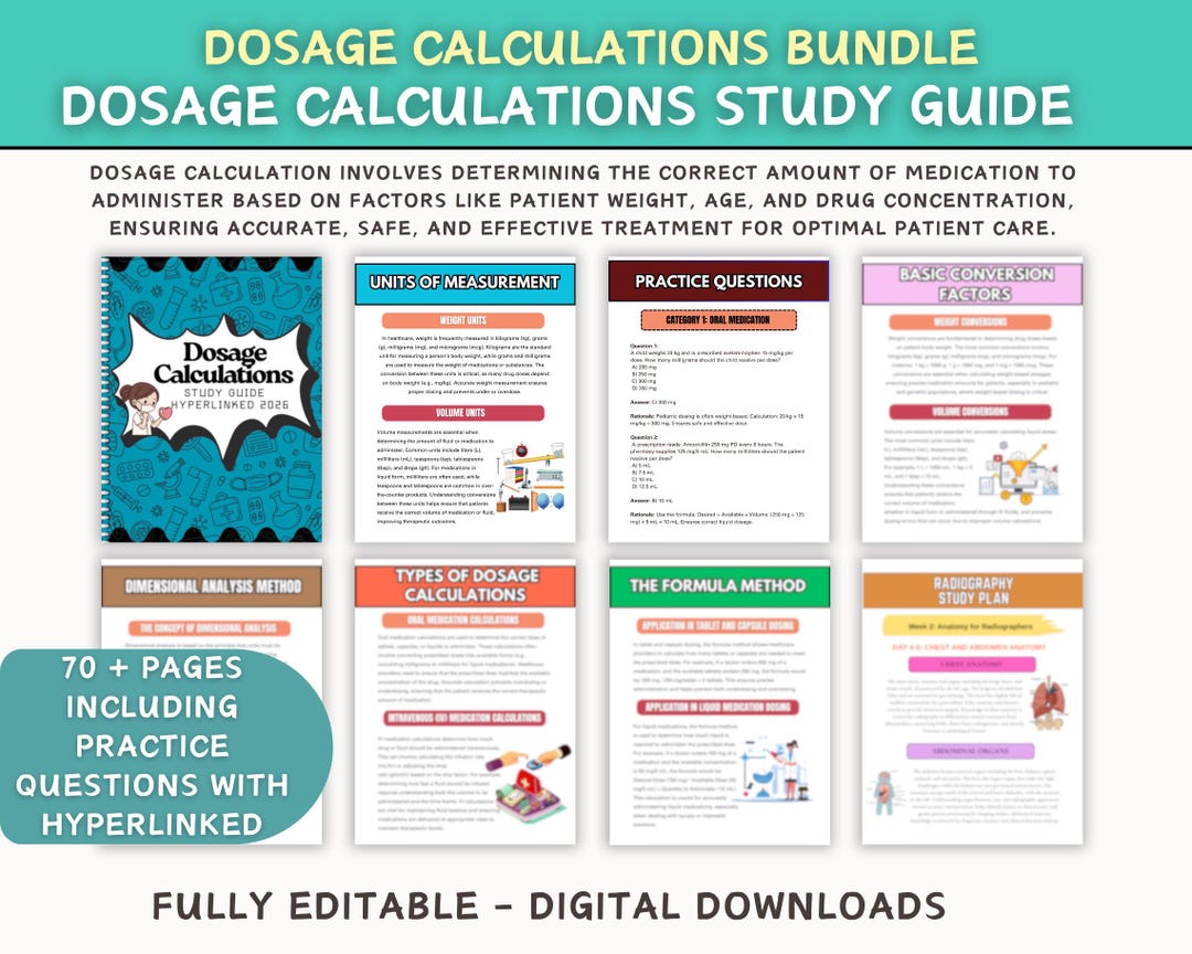 Dosage Calculation Study Guide: Nursing School Notes (digital Download ...