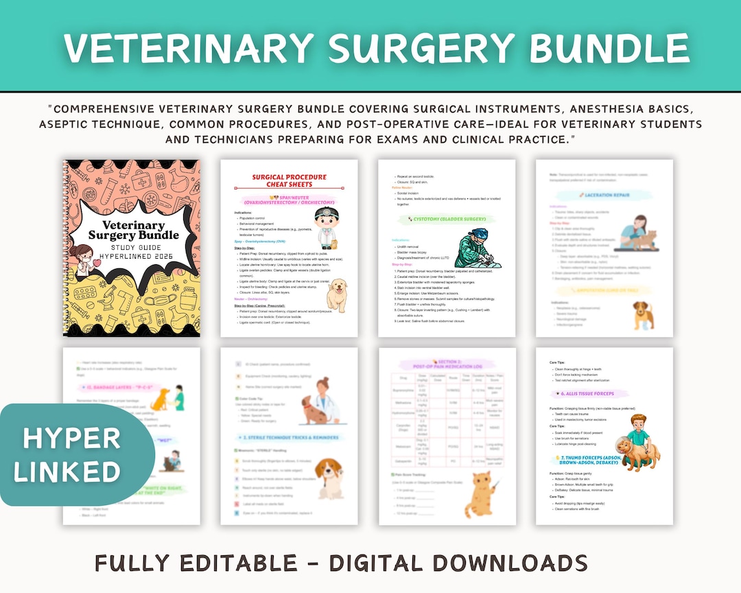 Veterinary Surgery Notes Bundle: Vet Tech VTNE Prep (digital Download ...