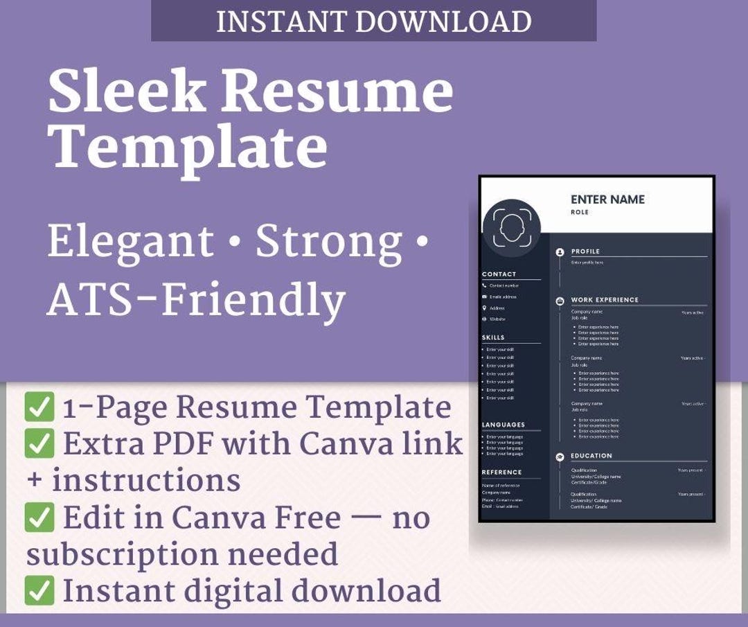 Sleek Resume Template | Editable Professional CV | Ats-friendly Design ...