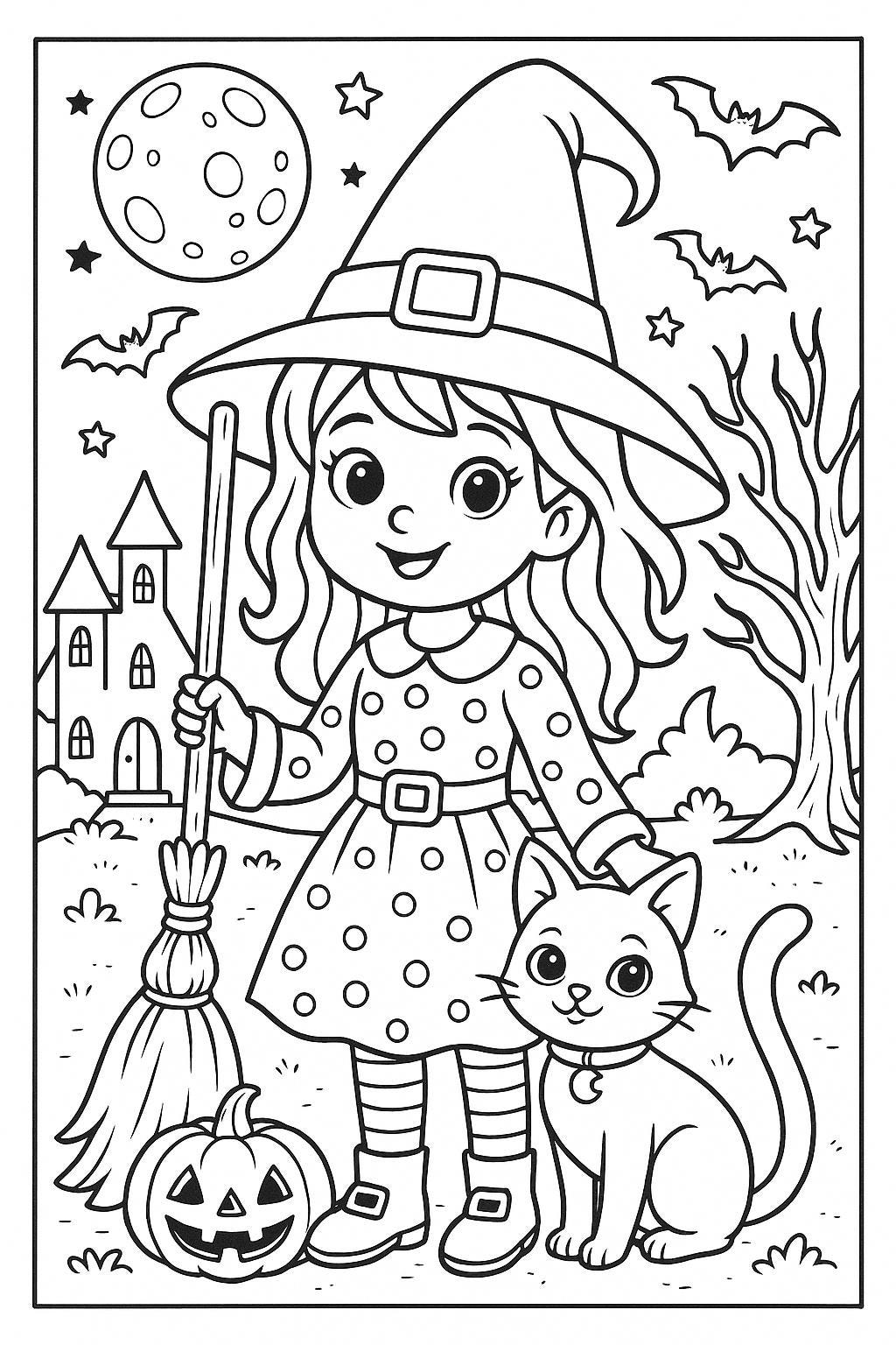 11 Kids Halloween Coloring Pages: Witches, Ghosts, Pumpkins (digital ...