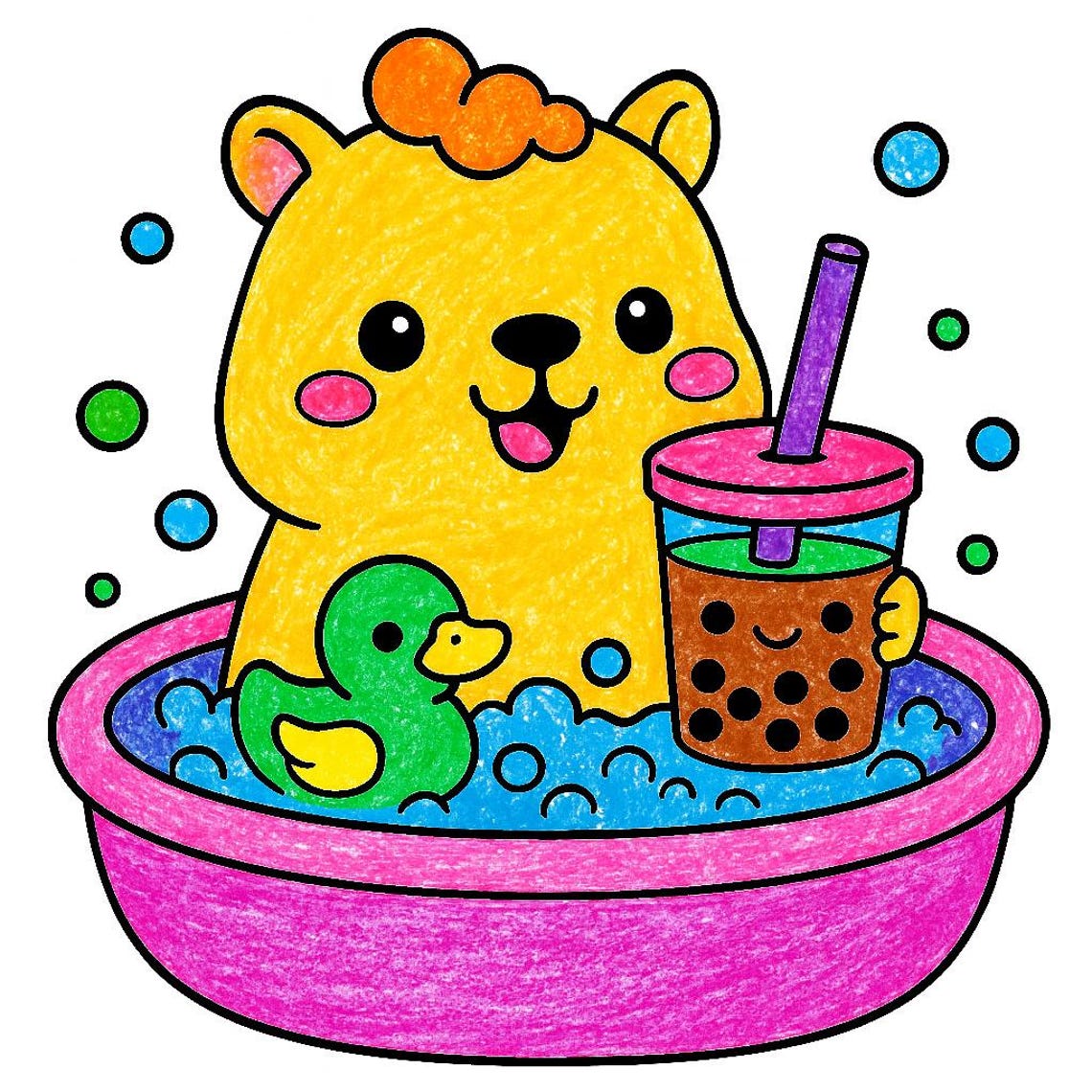 Capybara Coloring Page: Bubble Bath Animal Art (digital Download) - Etsy