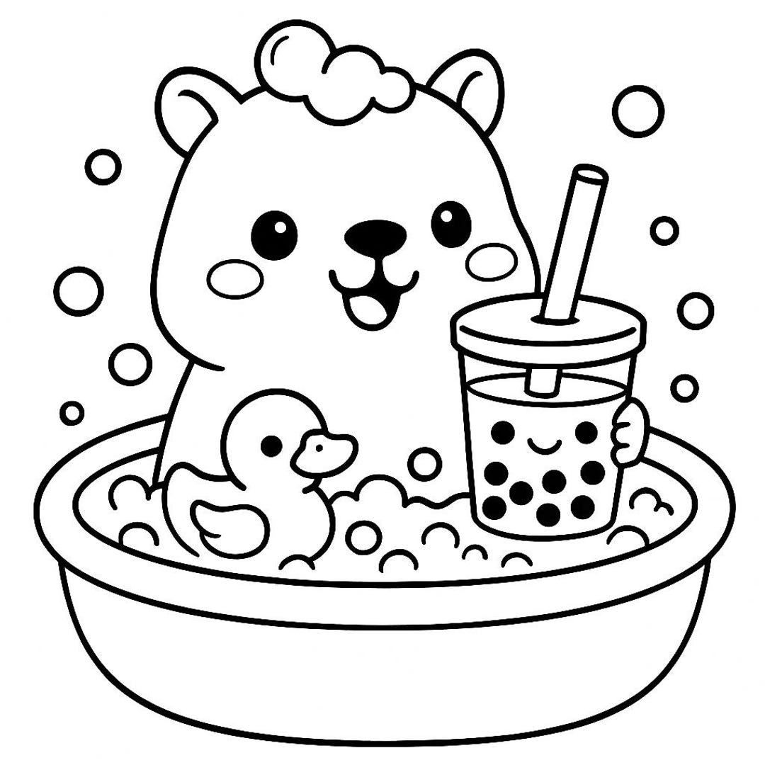 Capybara Coloring Page: Bubble Bath Animal Art (digital Download) - Etsy