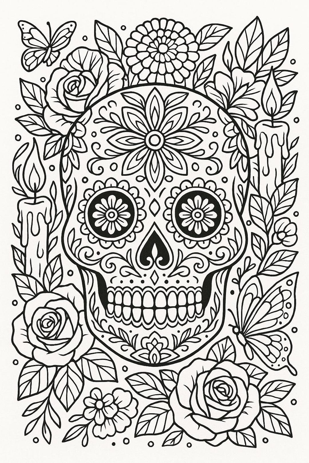 11 Halloween & Day of the Dead Coloring Pages – Haunted House, Skeleton ...