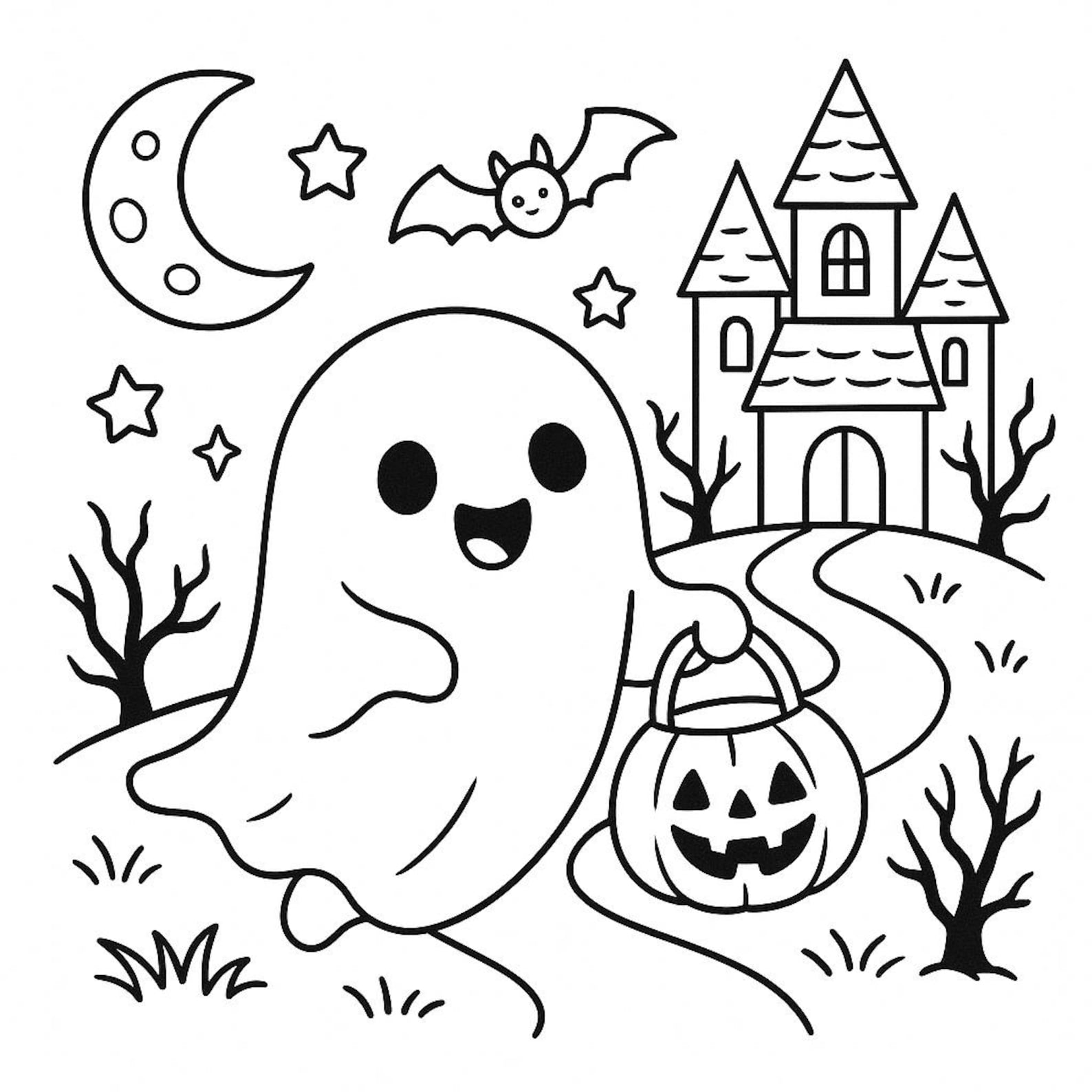 11 Kids Halloween Coloring Pages: Witches, Ghosts, Pumpkins (digital ...