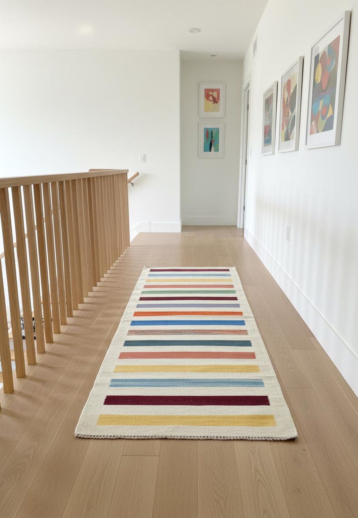 Striped Wool Runner Rug: Colorful Flatweave Kilim, Hallway & Kitchen (2 ...