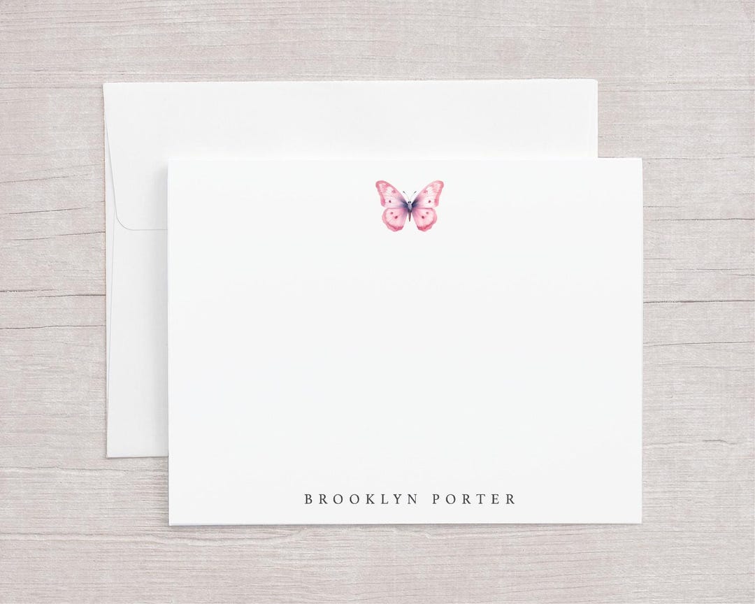 Pink Butterfly Stationery, Flat Note Card Birthday Gift - Etsy