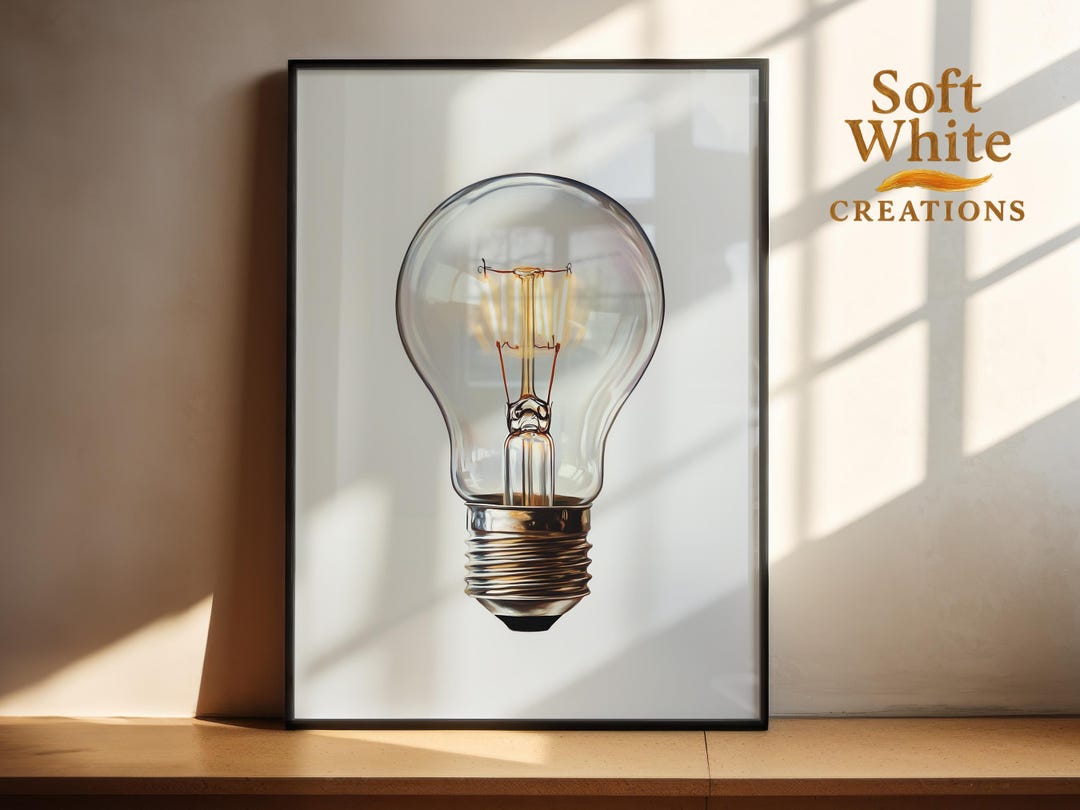 Edison Bulb Oil Painting Print: Retro Industrial Wall Art, Framed - Etsy