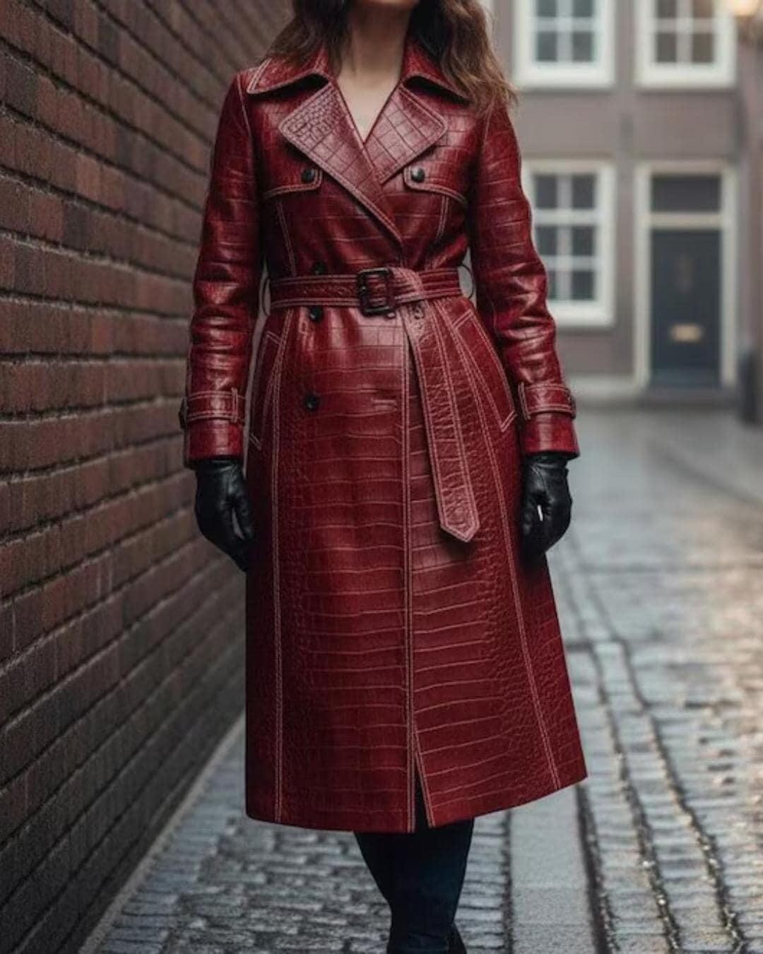 Handmade Red Snake-embossed Leather Trench Coat | Vintage Overcoat - Etsy