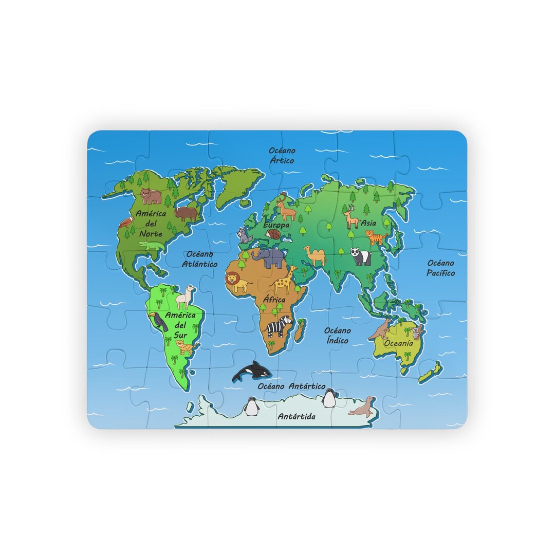 World Map Puzzle in Spanish Mapa Del Mundo Rompecabezas Educativo En ...