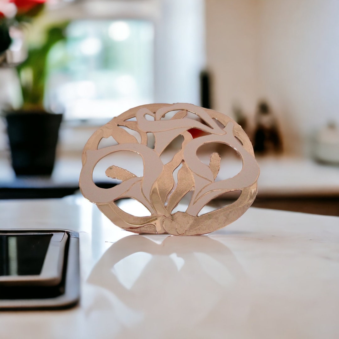 Vintage Rogers Oneida Rose Gold and White Enamel Calla Lily Trivet Made ...