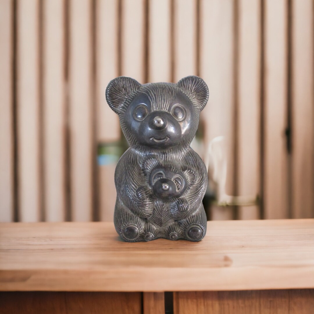 Vintage Silver Metal Mama Holding Baby Bear Bank - Etsy