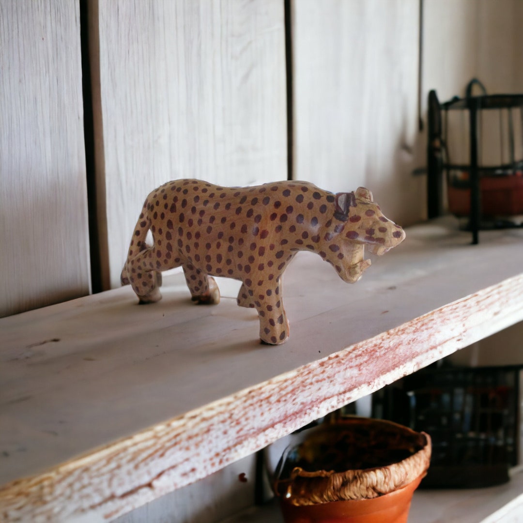 Vintage Hand Carved Wooden Leopard - Etsy