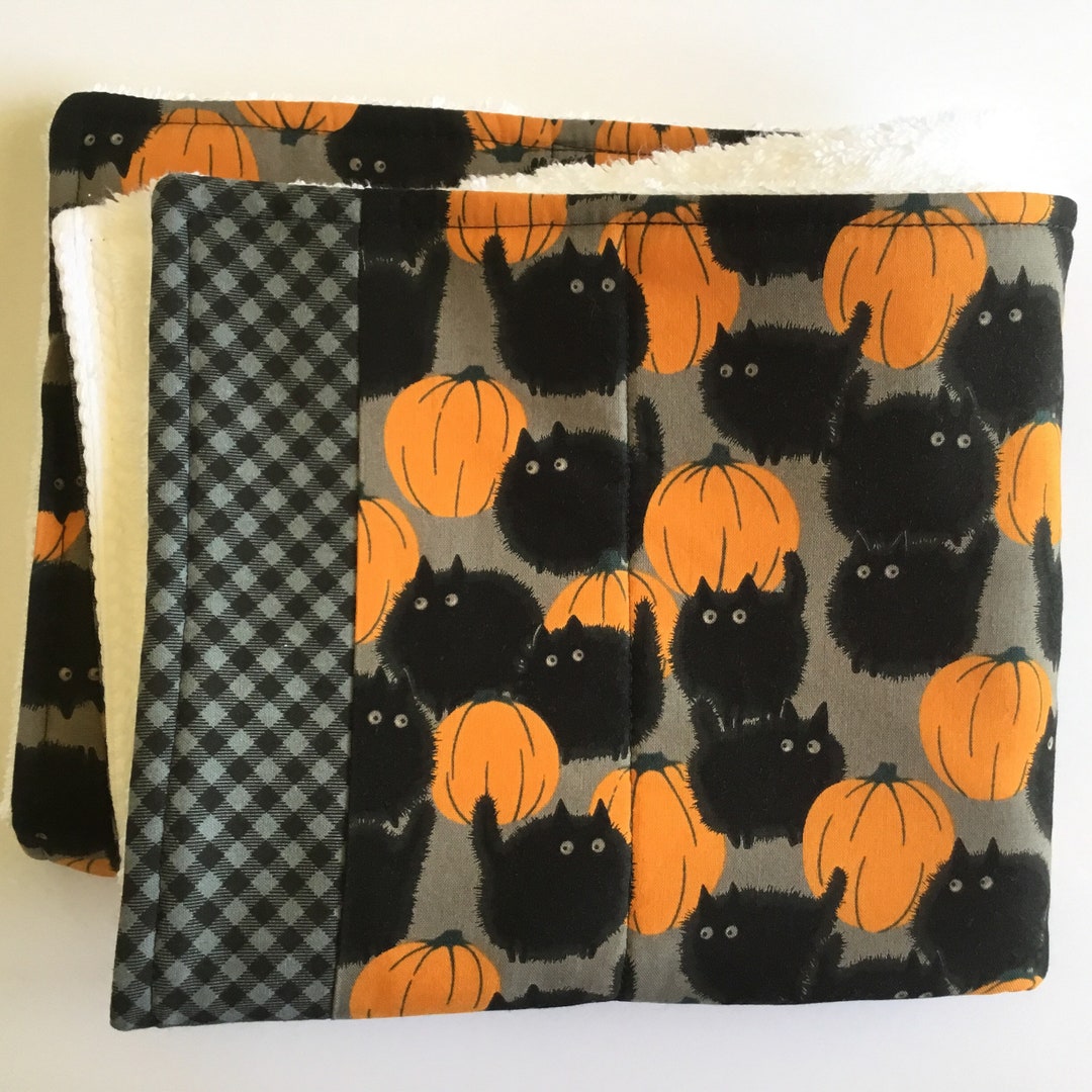 Halloween Dish Drying Mat: Black Cats and Pumpkins, Cotton Terry Cloth ...