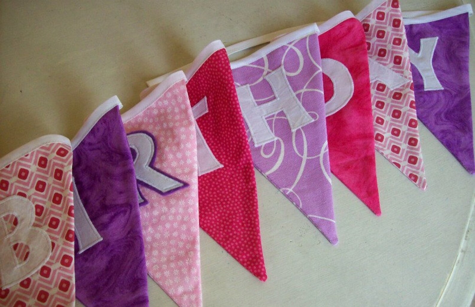 Birthday Banner in Pink, Purple and Hot Pink Fabrics - Etsy