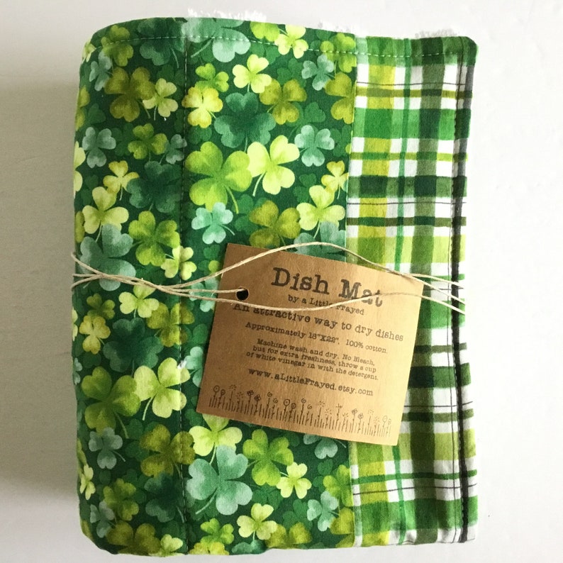 St Patrick's Day Dish Drying Mat: Green Shamrock Kitchen Towel (18”x22 ...