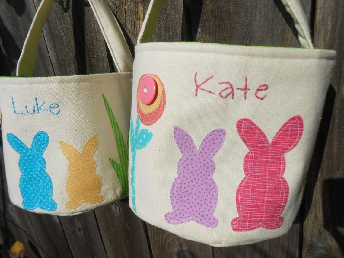 Personalized Easter Basket With Easter Bunnies | All HANDMADE Canvas ...