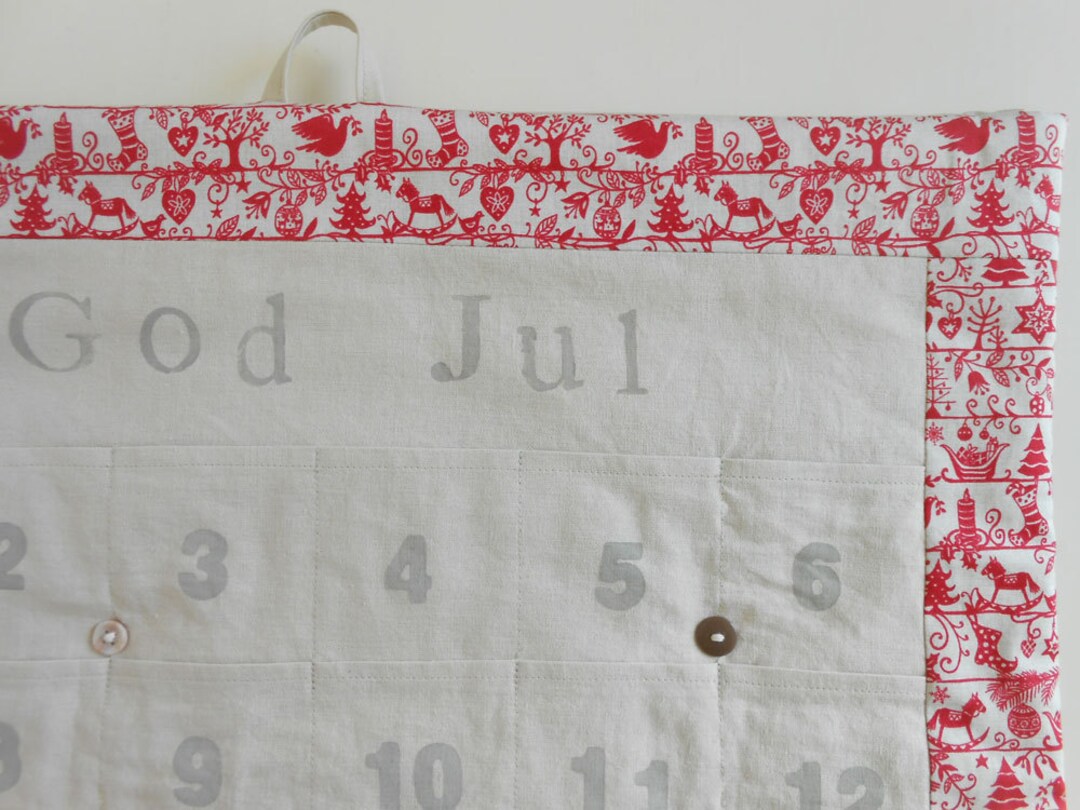 Personalized Scandi Christmas Advent Calendar: Red Linen, 24 Pockets - Etsy
