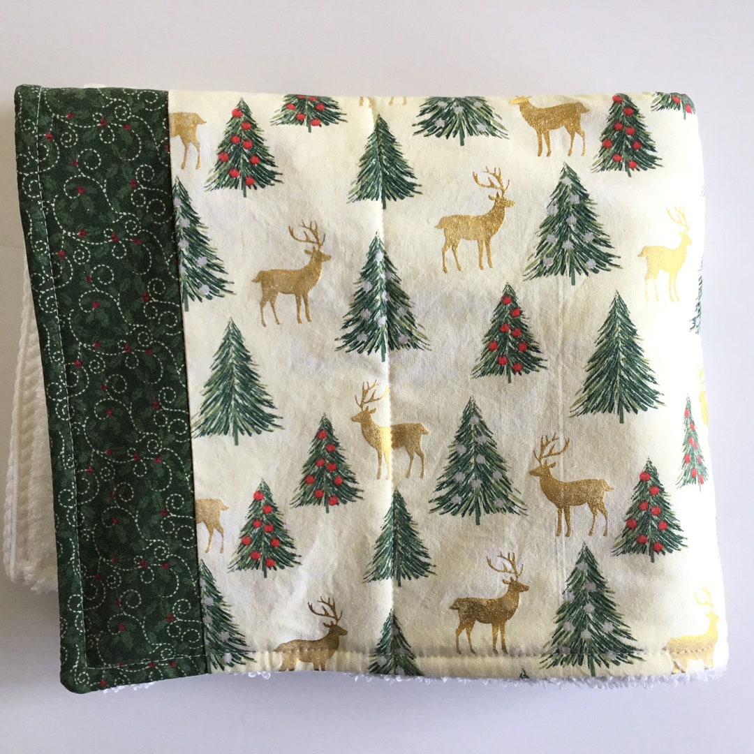 Christmas Dish Mat Christmas Trees and Gold Reindeer / Kitchen - Etsy