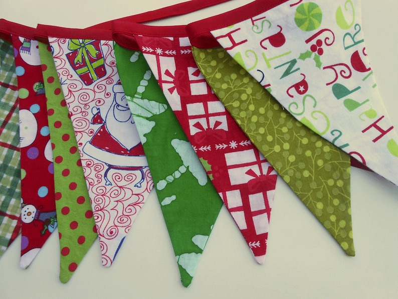 Christmas Banner/ Fabric Holiday Bunting in Medley of - Etsy