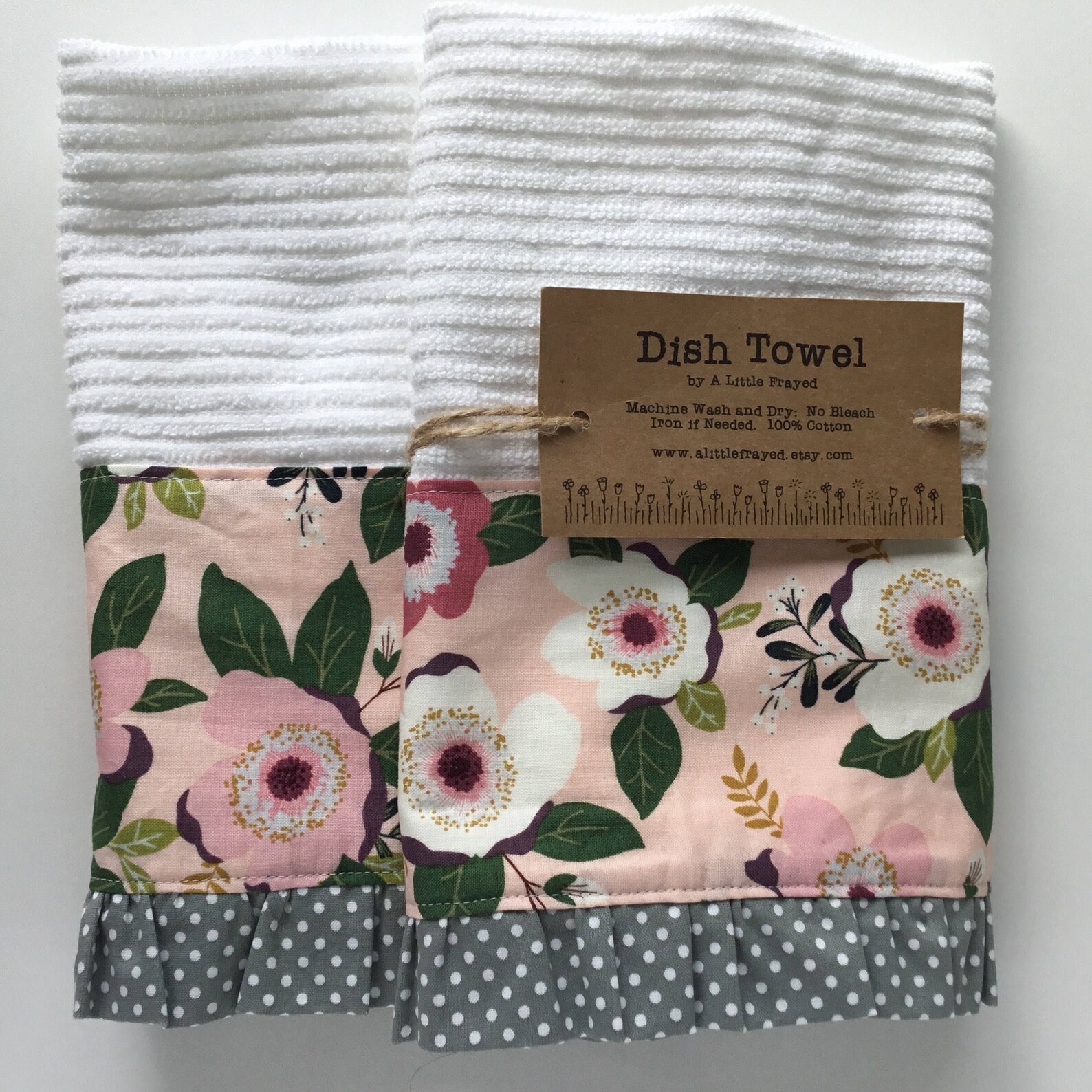 Kitchen Dish Towel Flowers / Kitchen Bar Mop Towel / Pink and | Etsy