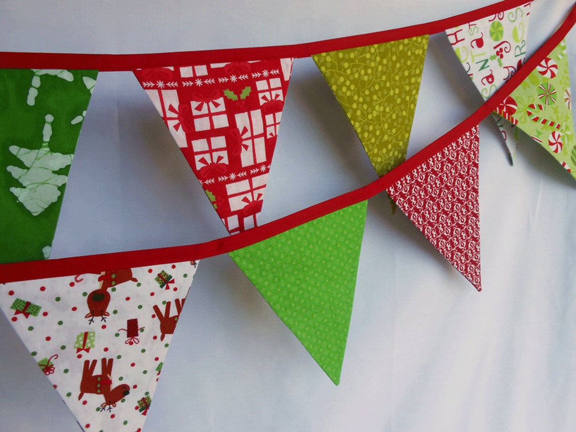 Christmas Banner/ Fabric Holiday Bunting in Medley of - Etsy