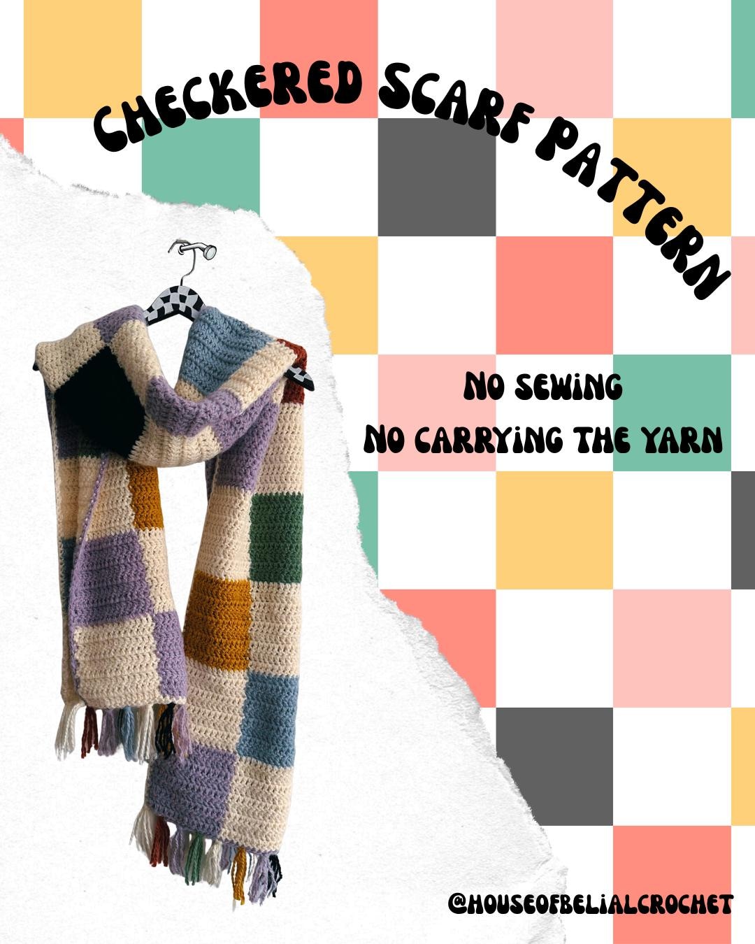 Checkered Scarf Crochet Pattern - No Sewing, Now Carrying the Yarn - Etsy