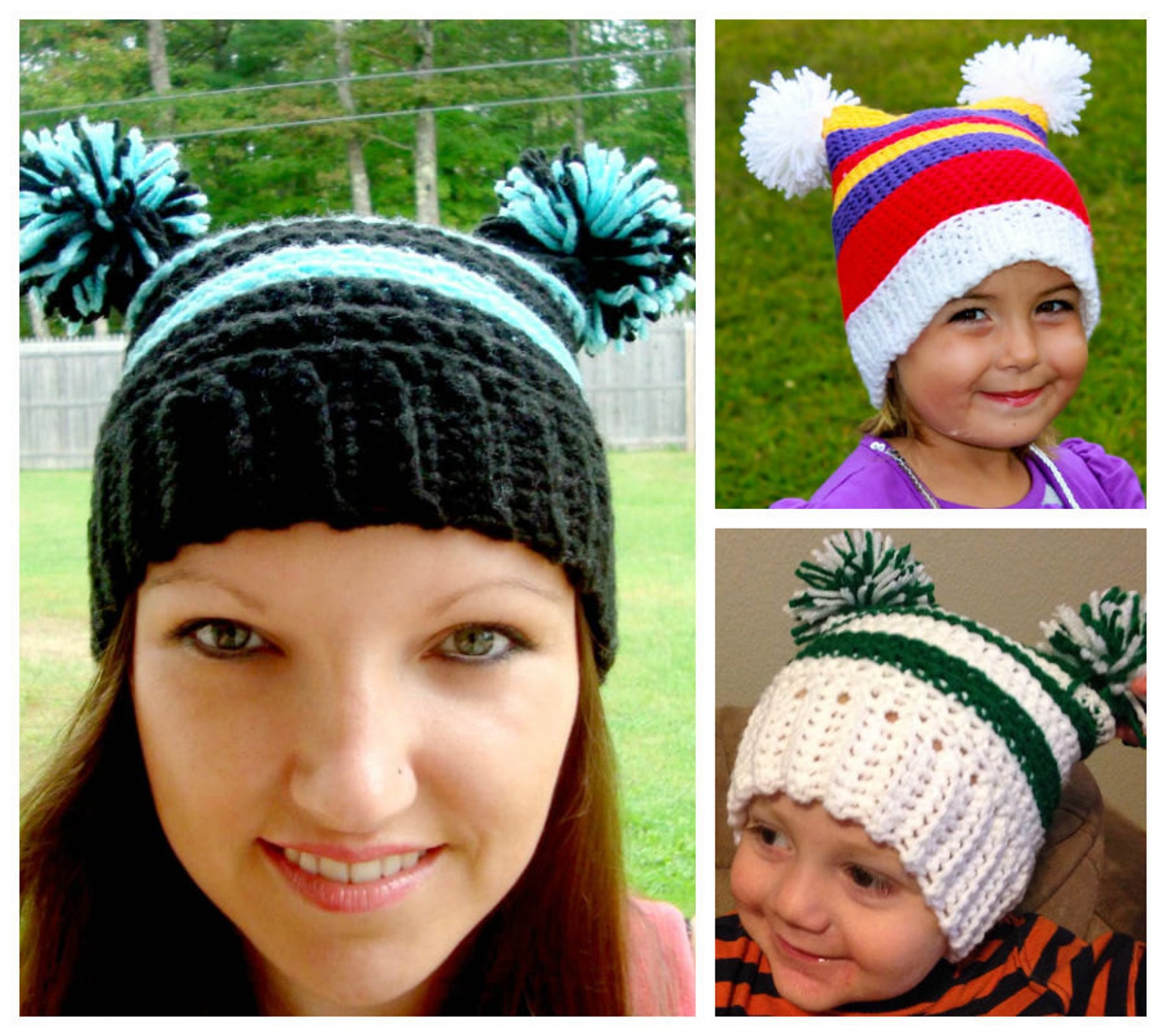 PATTERN CROCHET Spunky Pom Pom Hat Newborn-adult - Etsy