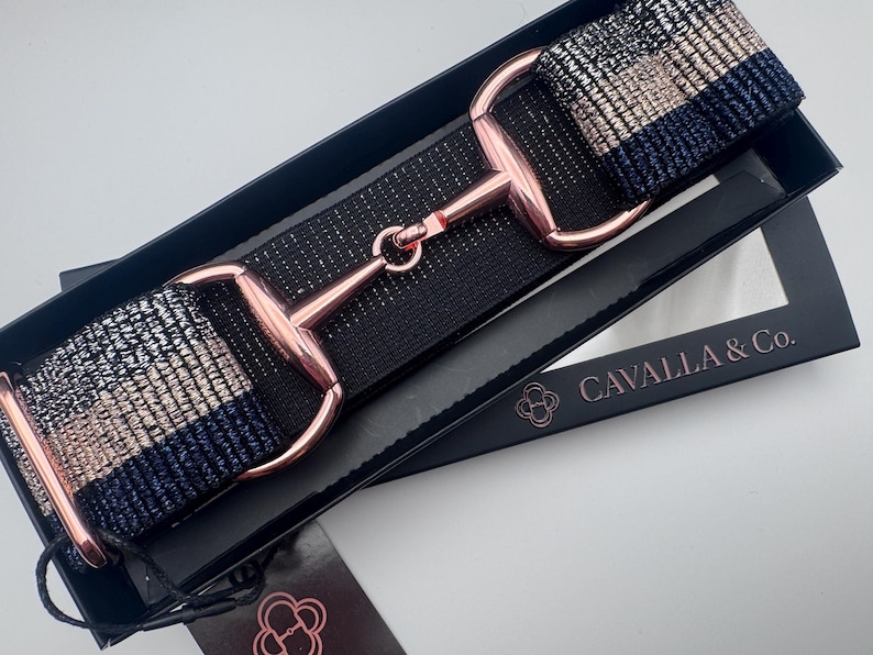 Navy Stripe Equestrian Stretch Belt With Rose Gold Horse Bit Buckle - Etsy