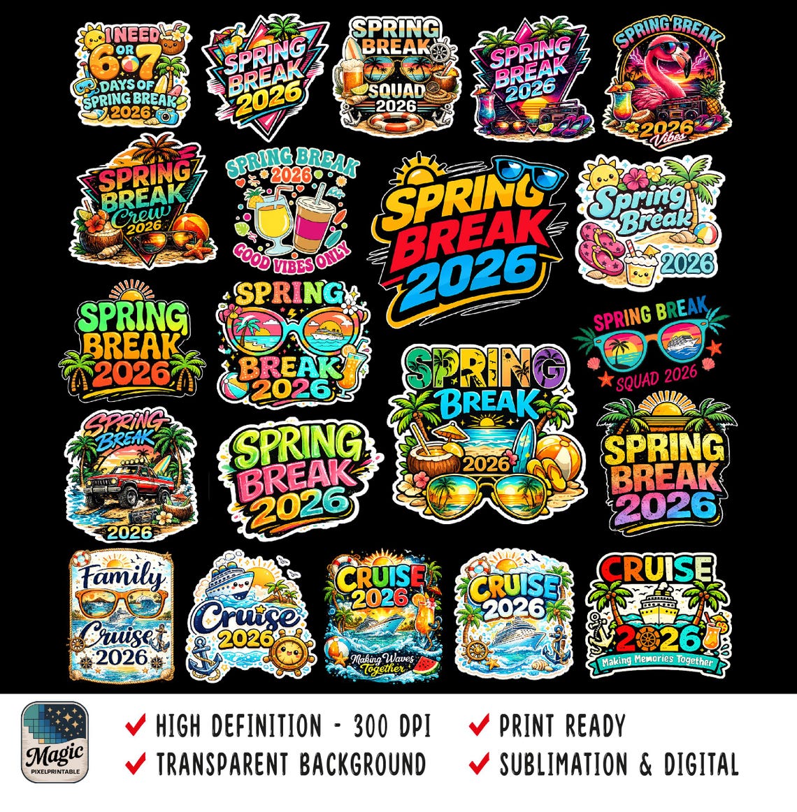 Spring Break 2026 Png Bundle, Family Cruise 2026, Spring Break Squad ...