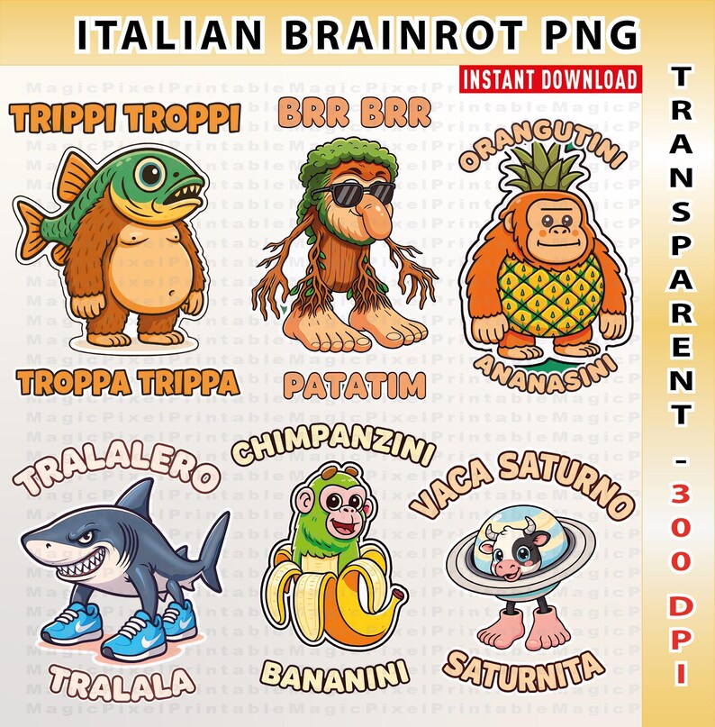 Brainrot Png Bundle, Italian Brainrot PNG, Brainrot PNG Sublimation ...