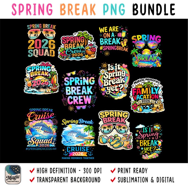 Spring Break 2026 Png Bundle, Spring Break Squad, Family Cruise, Spring ...