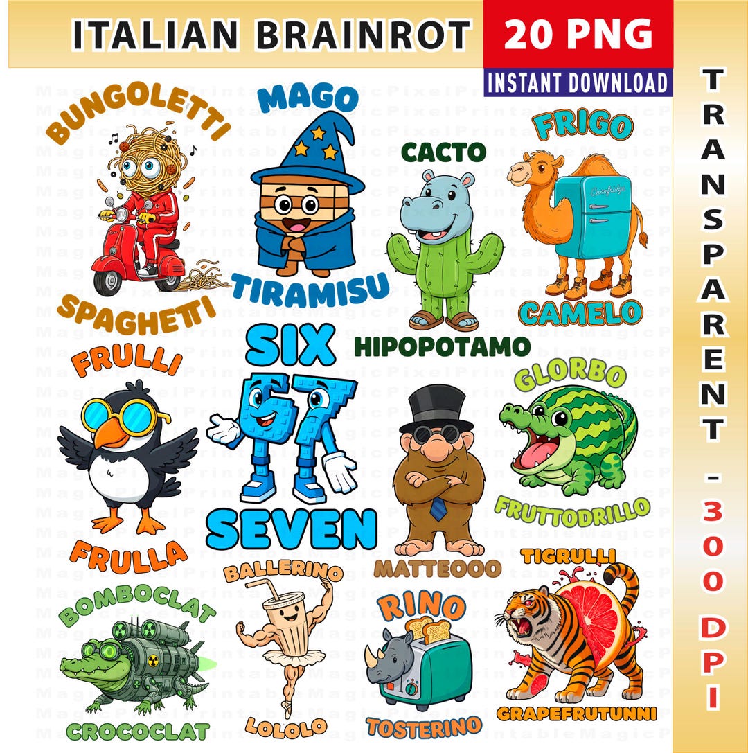 Italian Brainrot Png, Digital Brainrot Stickers, PNG Bundle, Funny Meme ...