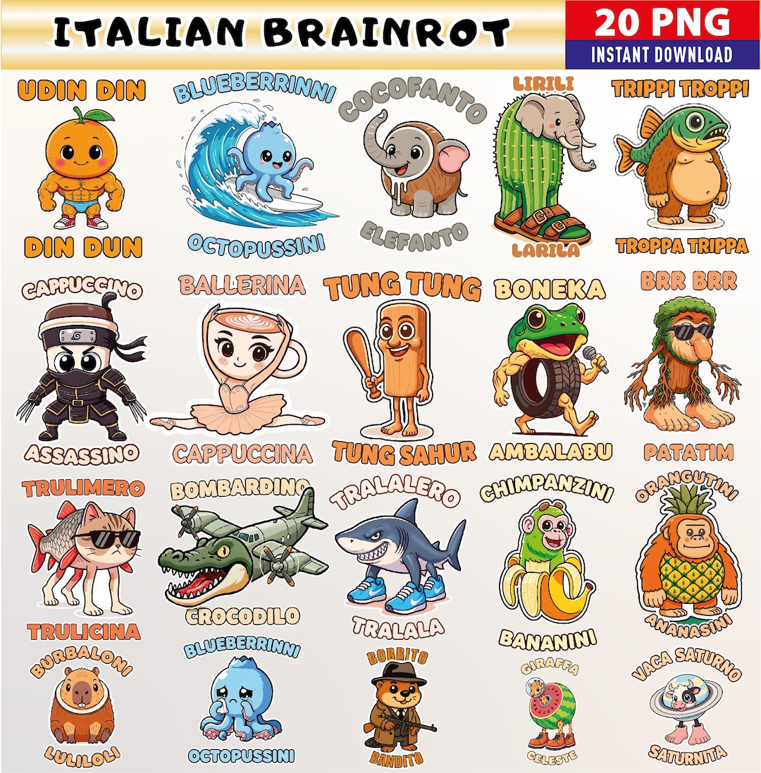 Italian Brainrot PNG Bundle, Brainrot Png, Brainrot Stickers Printable ...