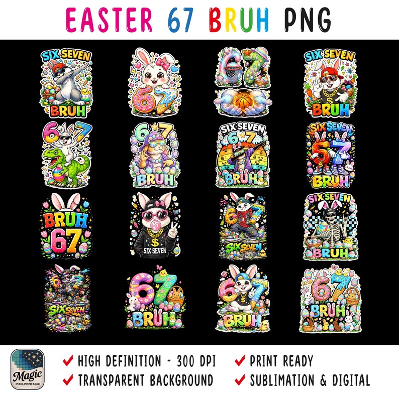 Happy Easter PNG Bundle, 67 Easter Day, Easter Bunny Png, Six Seven ...