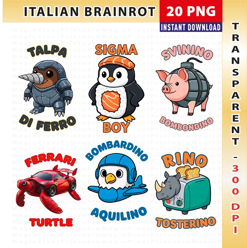 Italian Brainrot Png, Digital Brainrot Stickers, PNG Bundle, Funny Meme ...