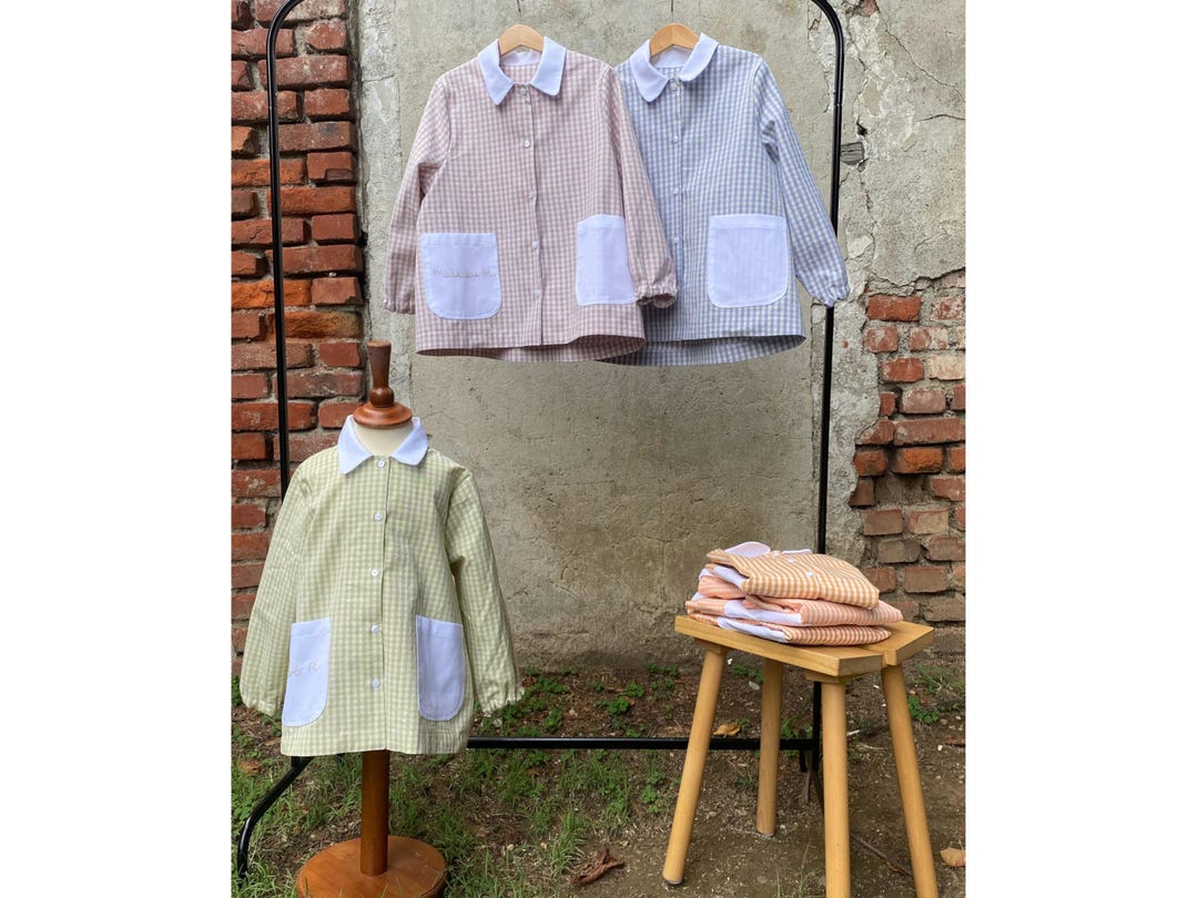 Gingham School Smock Dress: 100% GOTS Cotton Apron, Made in Italy ...