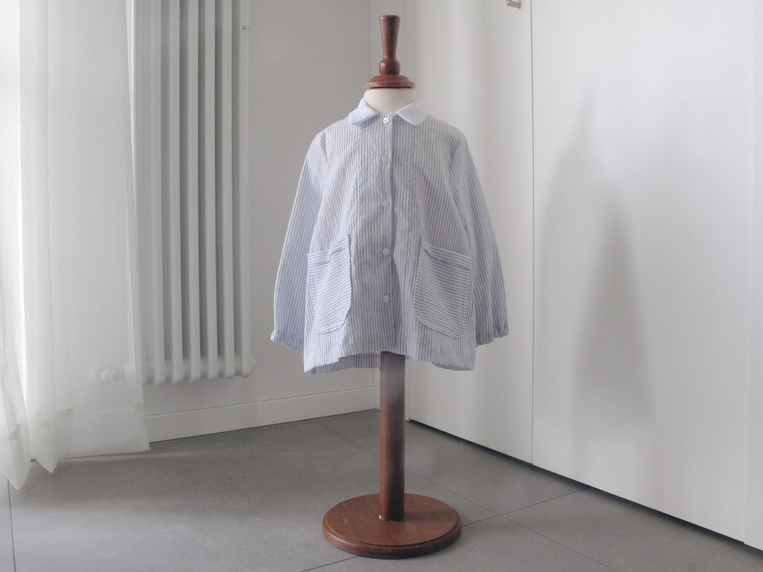 Kindergarten Apron. School Smock Dress. Button Up. Seersucker. GOTS ...