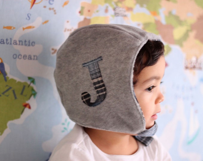 Monogram Pilot Cap, Old Fashioned Aviator Hat for Boys. Warm Gray ...
