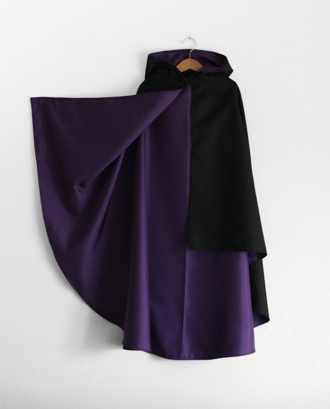 Black Hooded Cloak: Recycled Polyester Wizard Cape, Metal Snap Closure ...