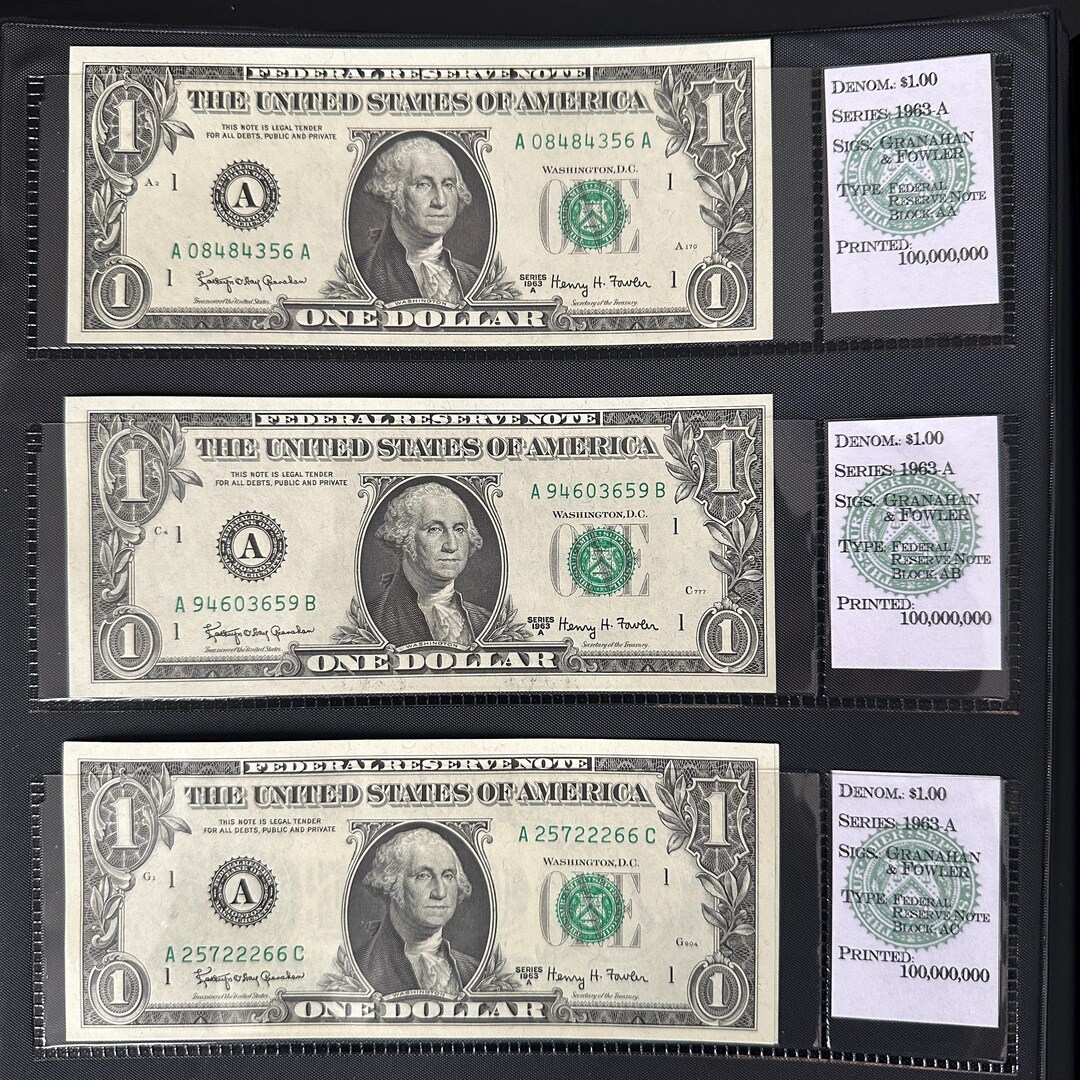 U.S. Dollar Federal Reserve Notes Labels by Block | Series 1963-A ...