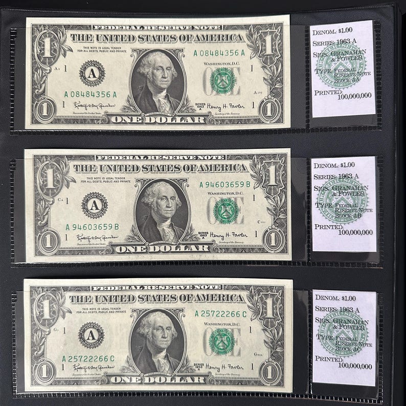 U.S. Dollar Federal Reserve Notes Labels by Block | Series 1963-A ...