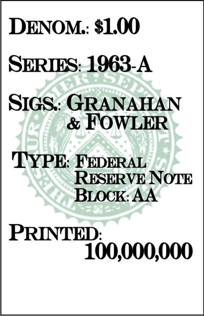 U.S. Dollar Federal Reserve Notes Labels by Block | Series 1963-A ...