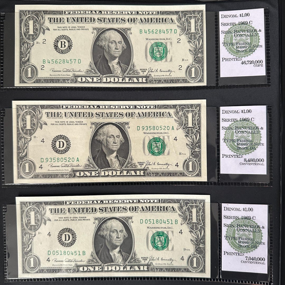 U.S. Dollar Federal Reserve Notes Labels by Block | Series 1969-C ...