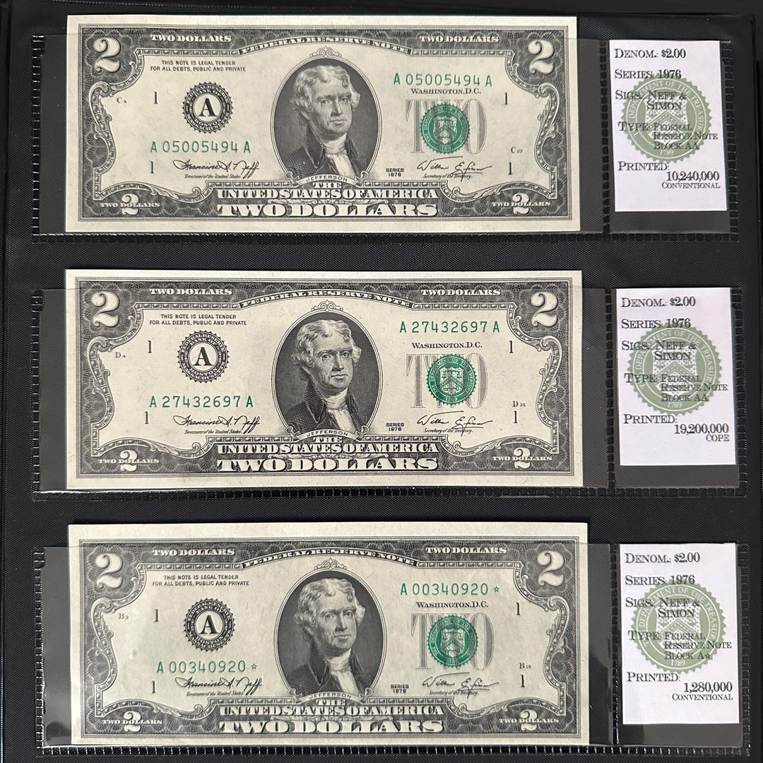 U.S. 2 Dollar Federal Reserve Notes Labels by Block | Series 1976 to ...