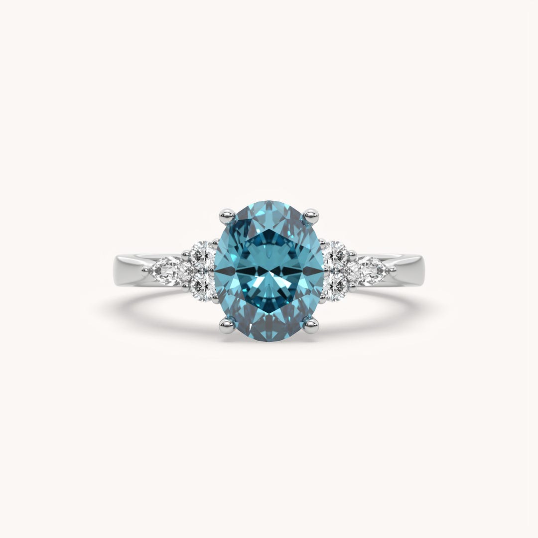 Azure Grace 1.67ct Oval Blue Lab Diamond Ring, 925 Sterling Silver ...