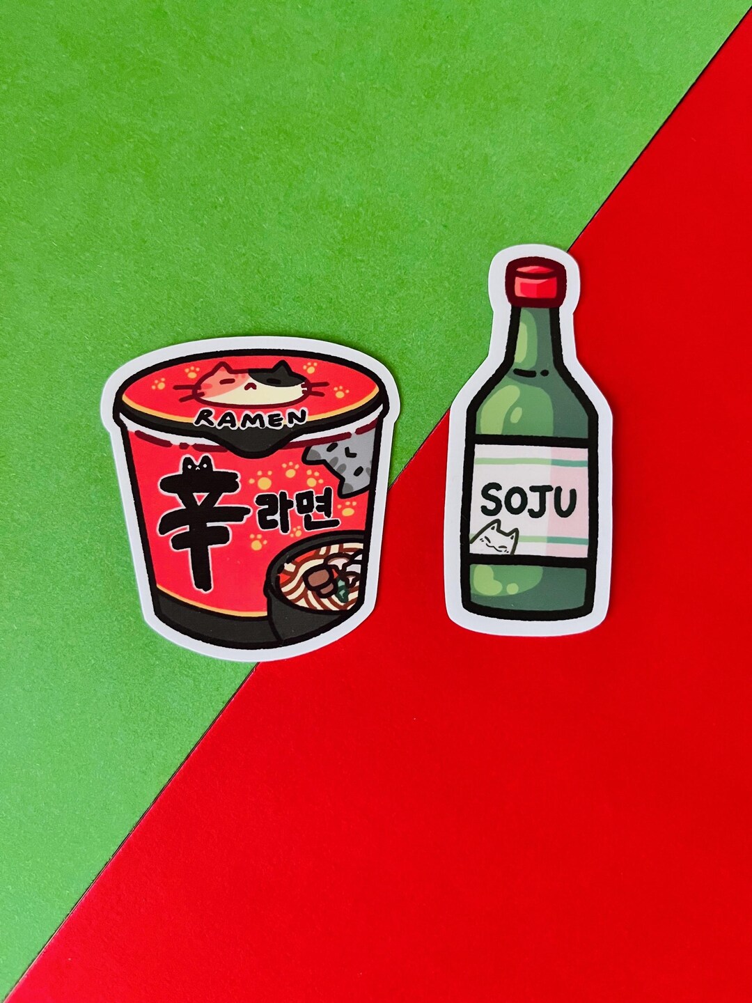 Soju, Instant Ramen Stickers | Vinyl Matte Waterproof Die Cut | Korean ...