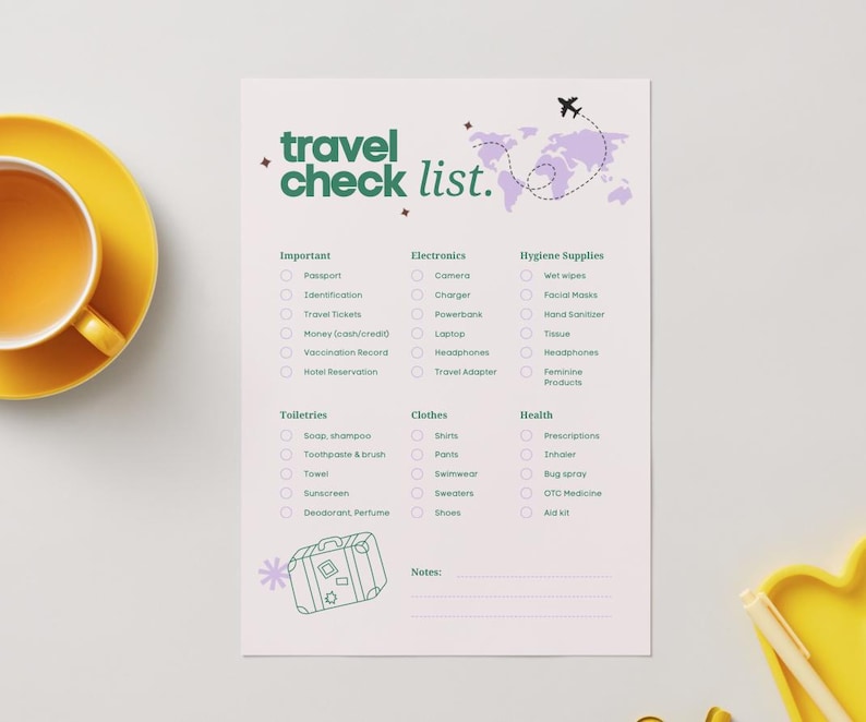 Travel Packing Checklist Printable | Packing List PDF | Vacation Planner | Travel Essentials ...