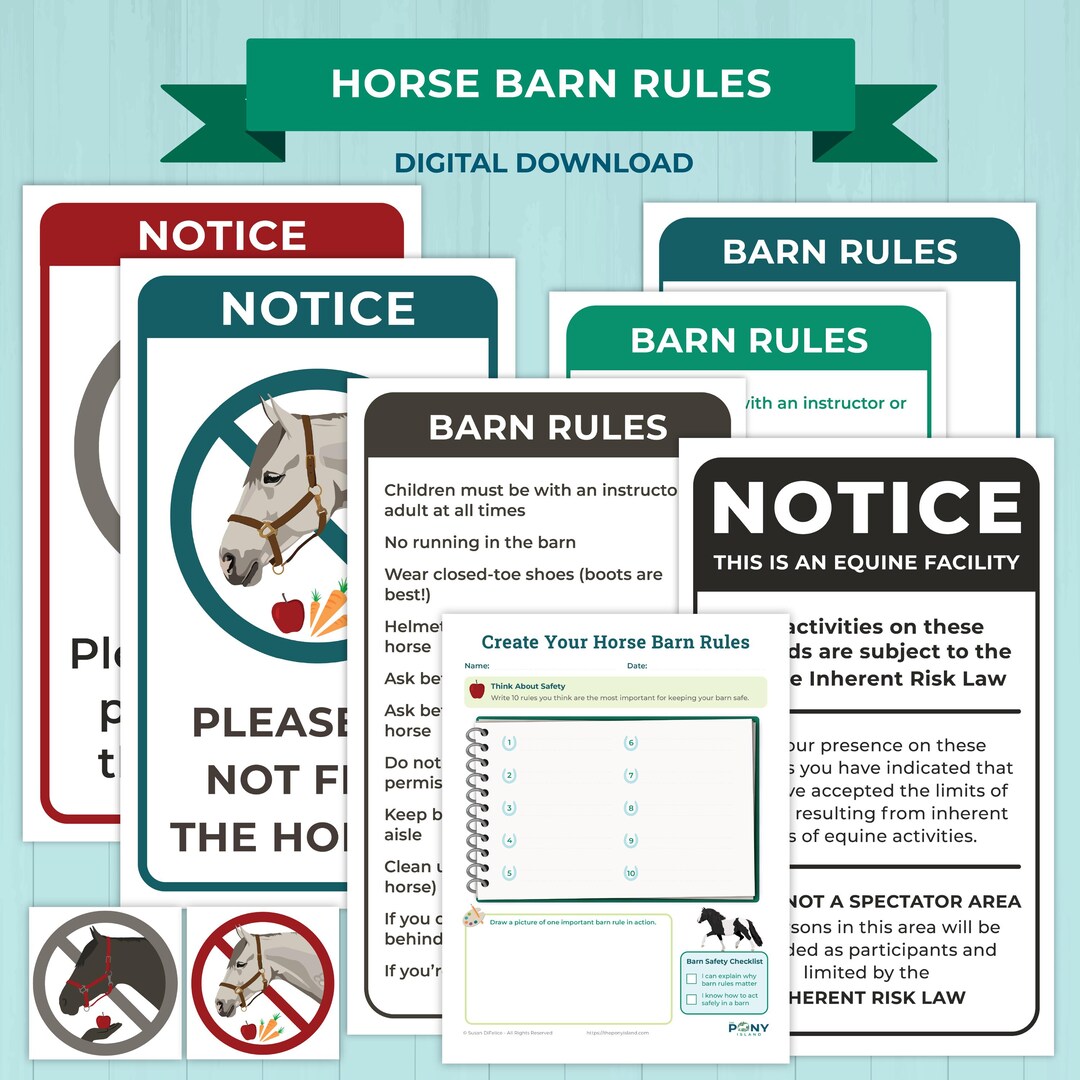 Horse Barn Rules Printable Pack | Riding Stable Safety Signs + Kids ...